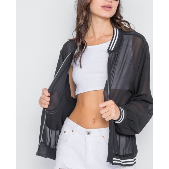 Jackets & Coats | New Bomber Jacket Sheer Mesh Black Long Sleeve | Poshmark